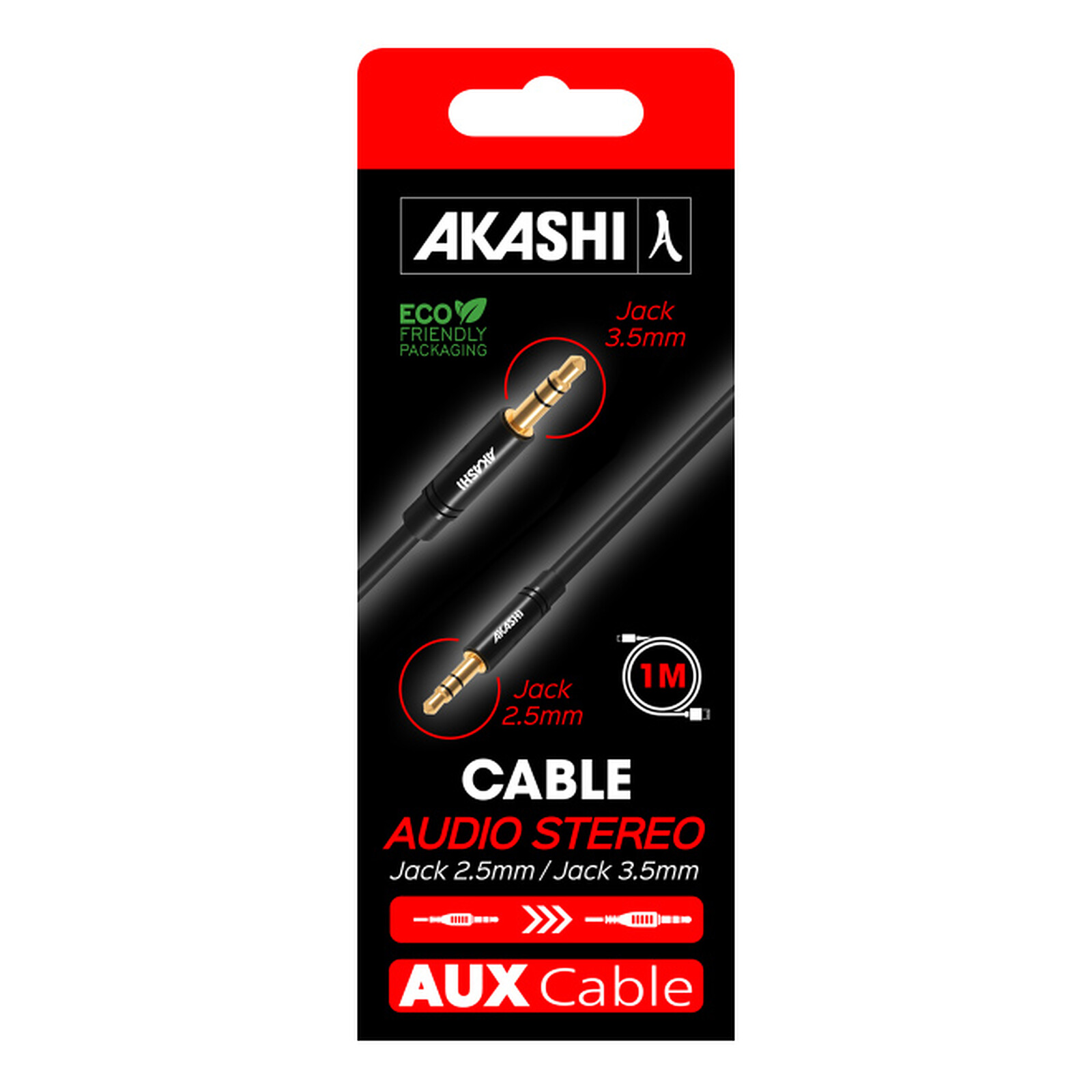 Cable de audio estéreo Akashi jack 2,5 mm / 3,5 mm M/M (1 metro ...