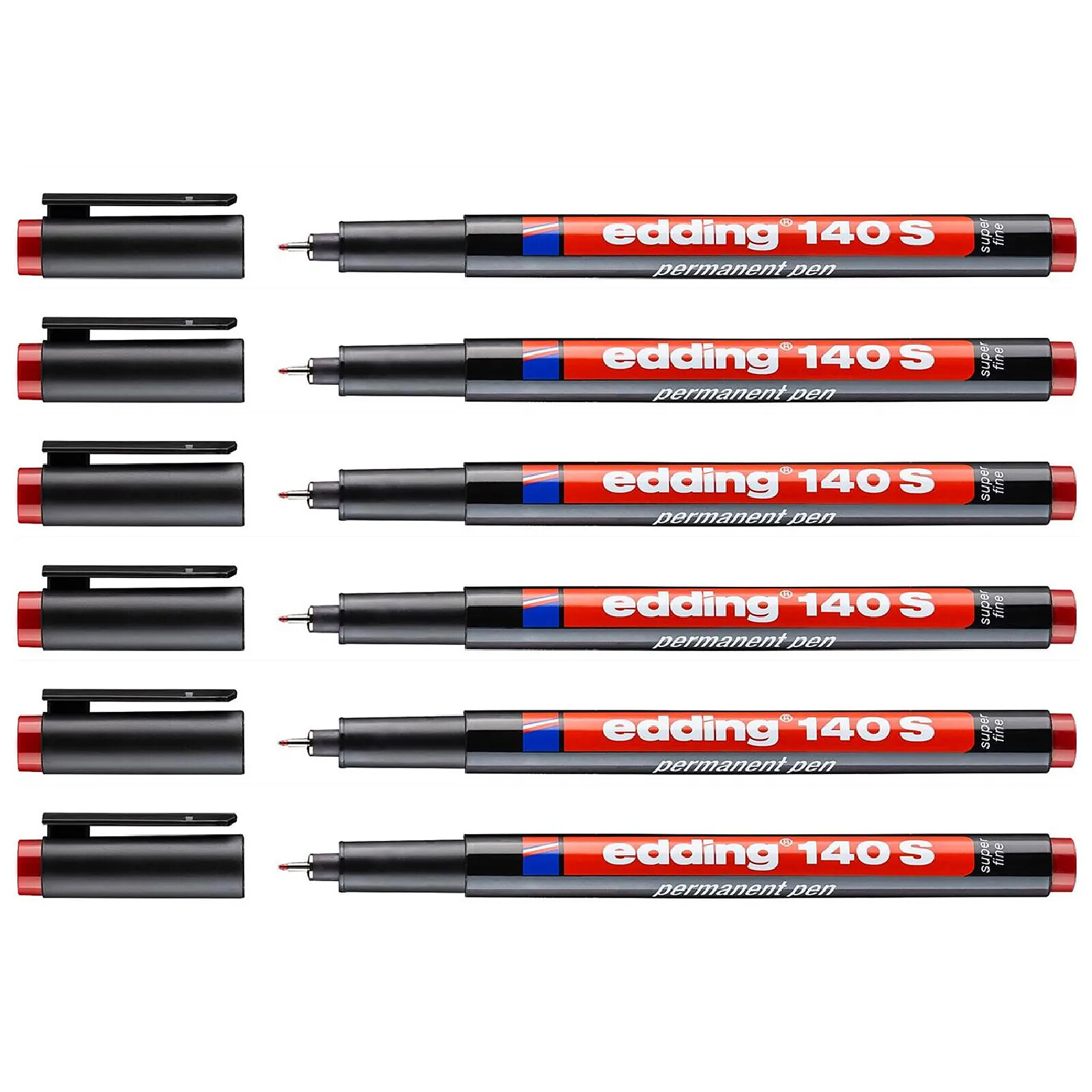 EDDING Feutre Permanent 140S Rouge Pointe Super Fine 0,3 mm x 6 ...