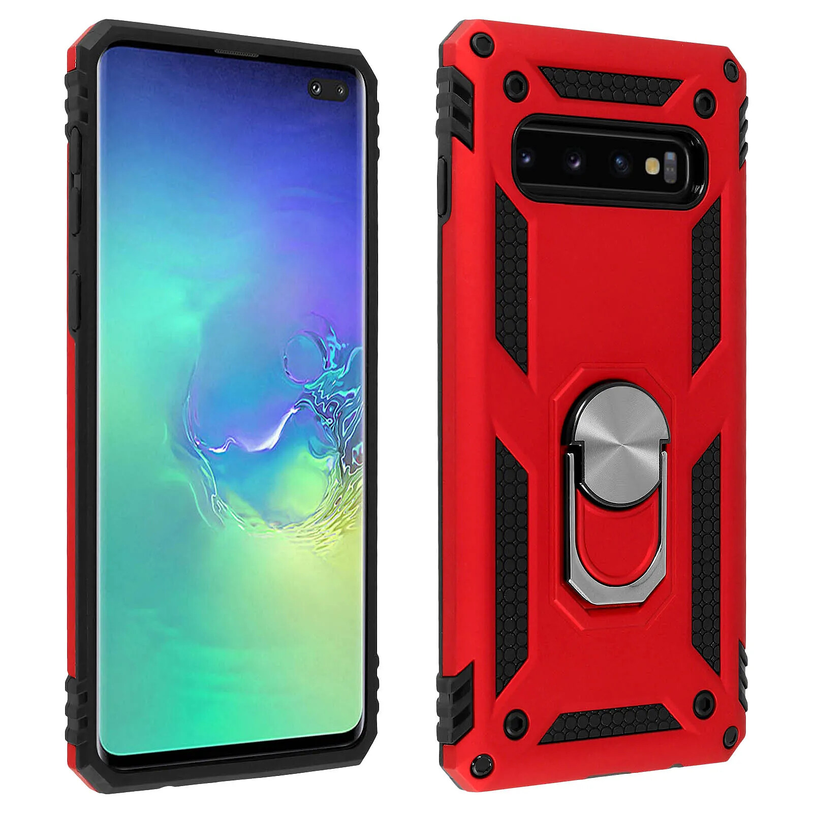 Avizar Coque Galaxy S10 Plus Bi matière Rigide et Souple Bague Support ...