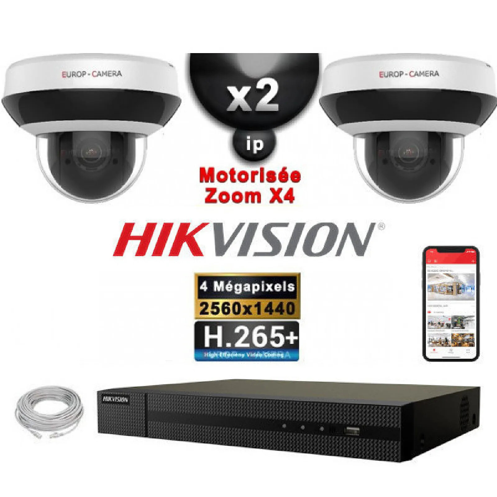 HIKVISION Kit Vidéo Surveillance PRO IP : 2x Caméras POE Dômes motorisée IR 20M 4MP ...