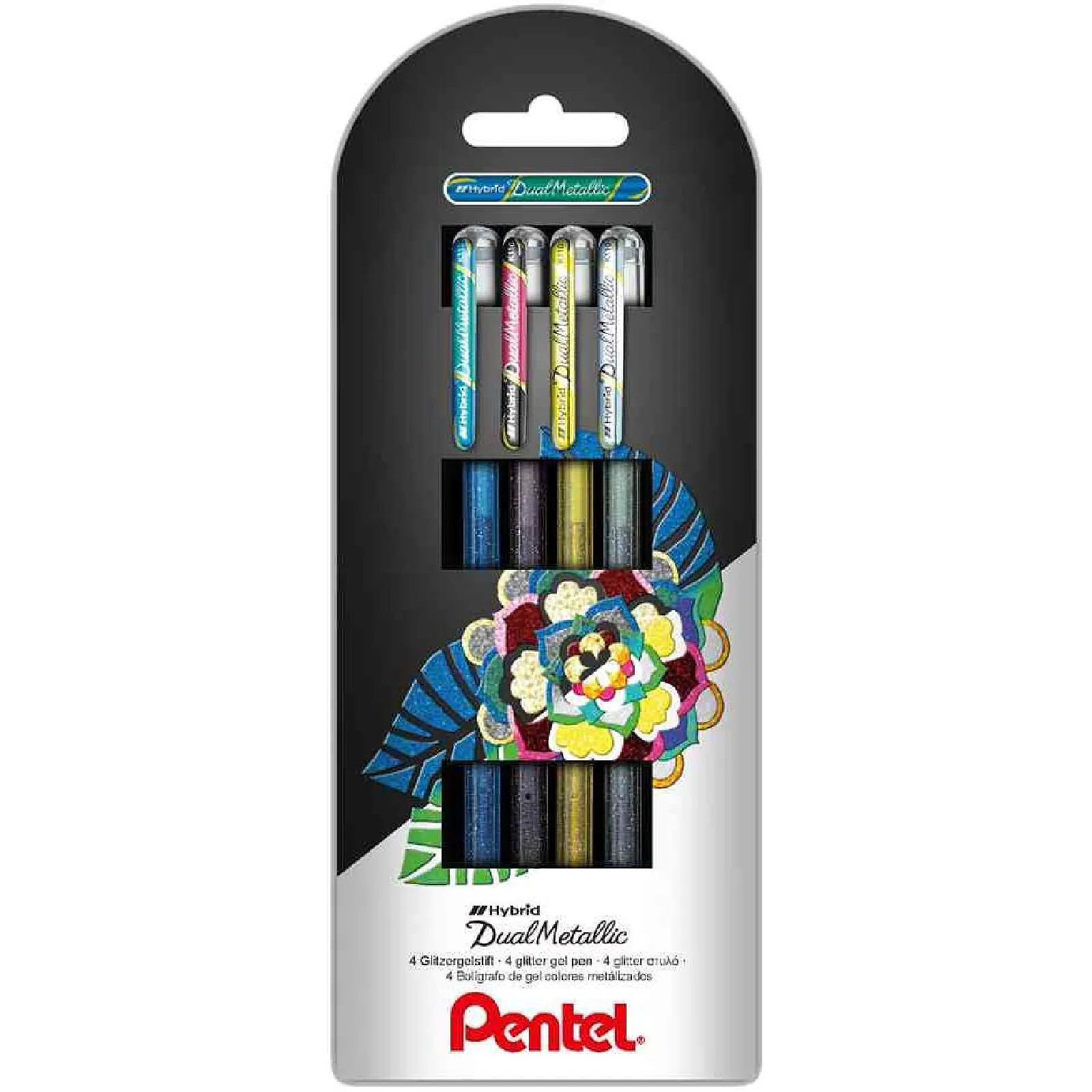 PENTEL Stylo roller à encre gel Hybrid 'Dual Pen', étui de 4 couleurs ...