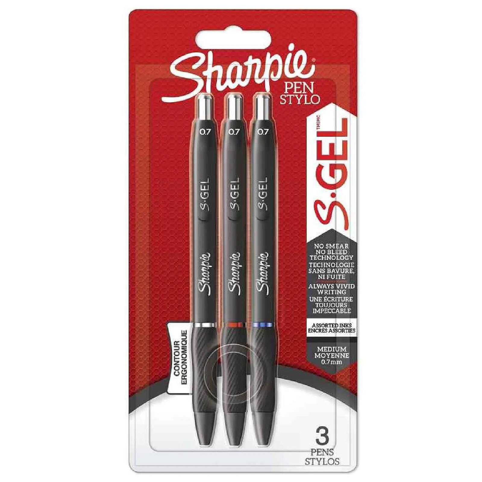 SHARPIE Stylo encre gel S-GEL, 0,7 mm, assorti, blister de 3 - Stylo ...