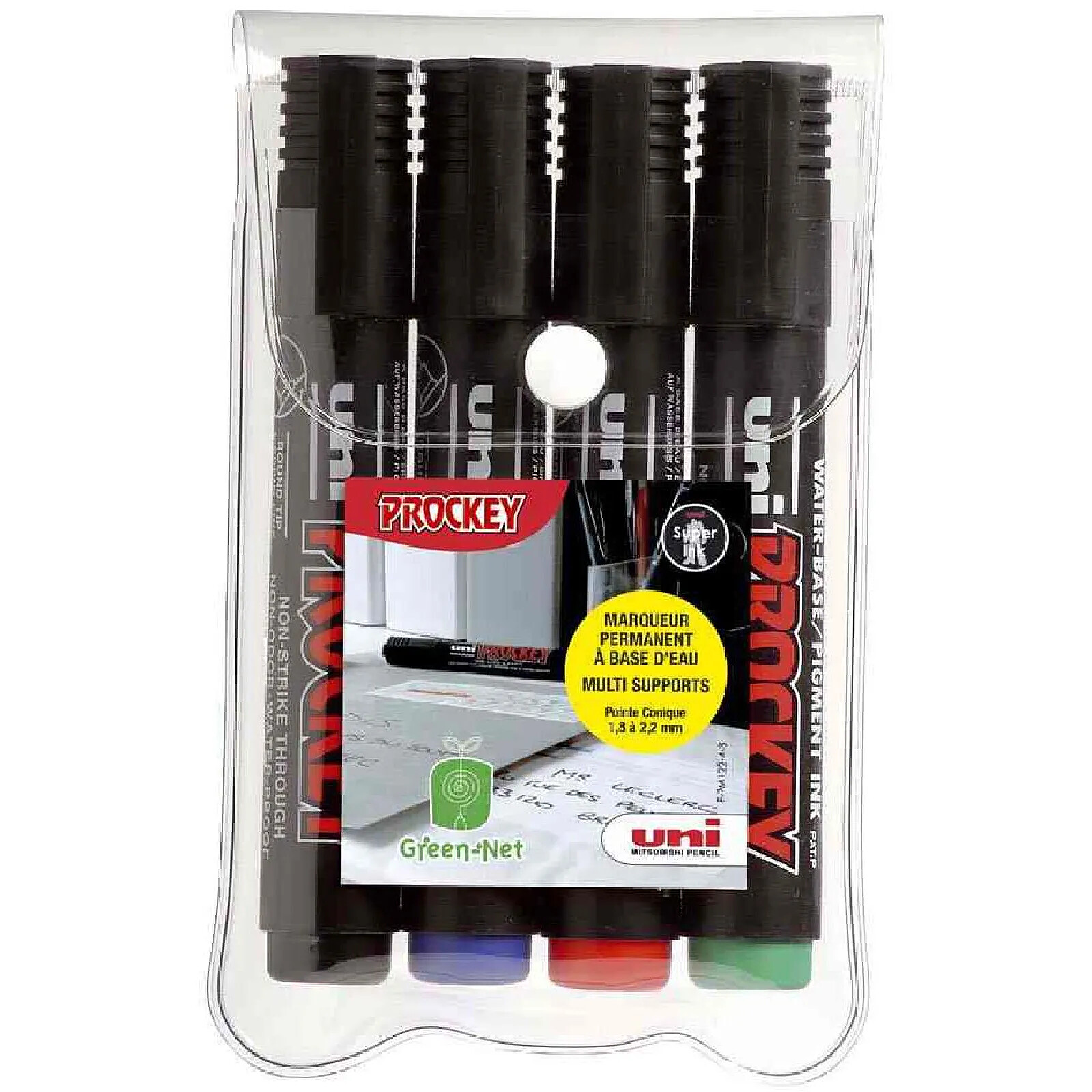 UNI-BALL Etui de 4 marqueurs PROCKEY PM122/4 permanents Pte conique moy ...