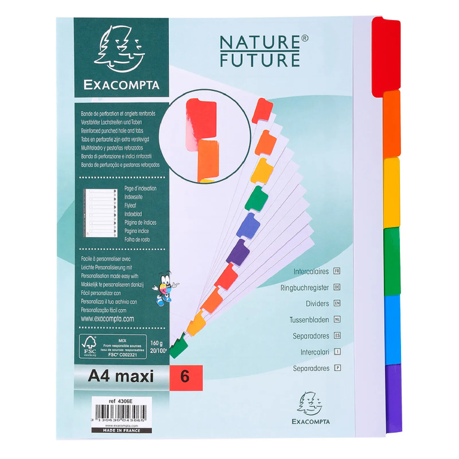 EXACOMPTA Jeu intercalaire 6 Positions A4 Maxi Carte blanche 160g ...