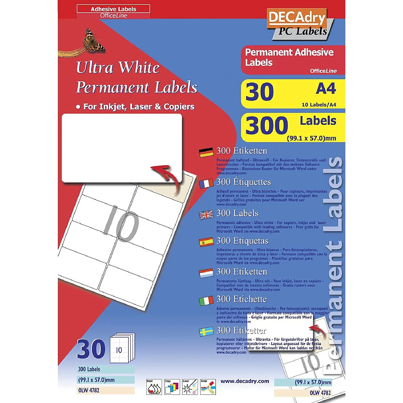 DECADRY Pochette 300 étiquettes blanches multi-usage 99,1 x 57 mm ...