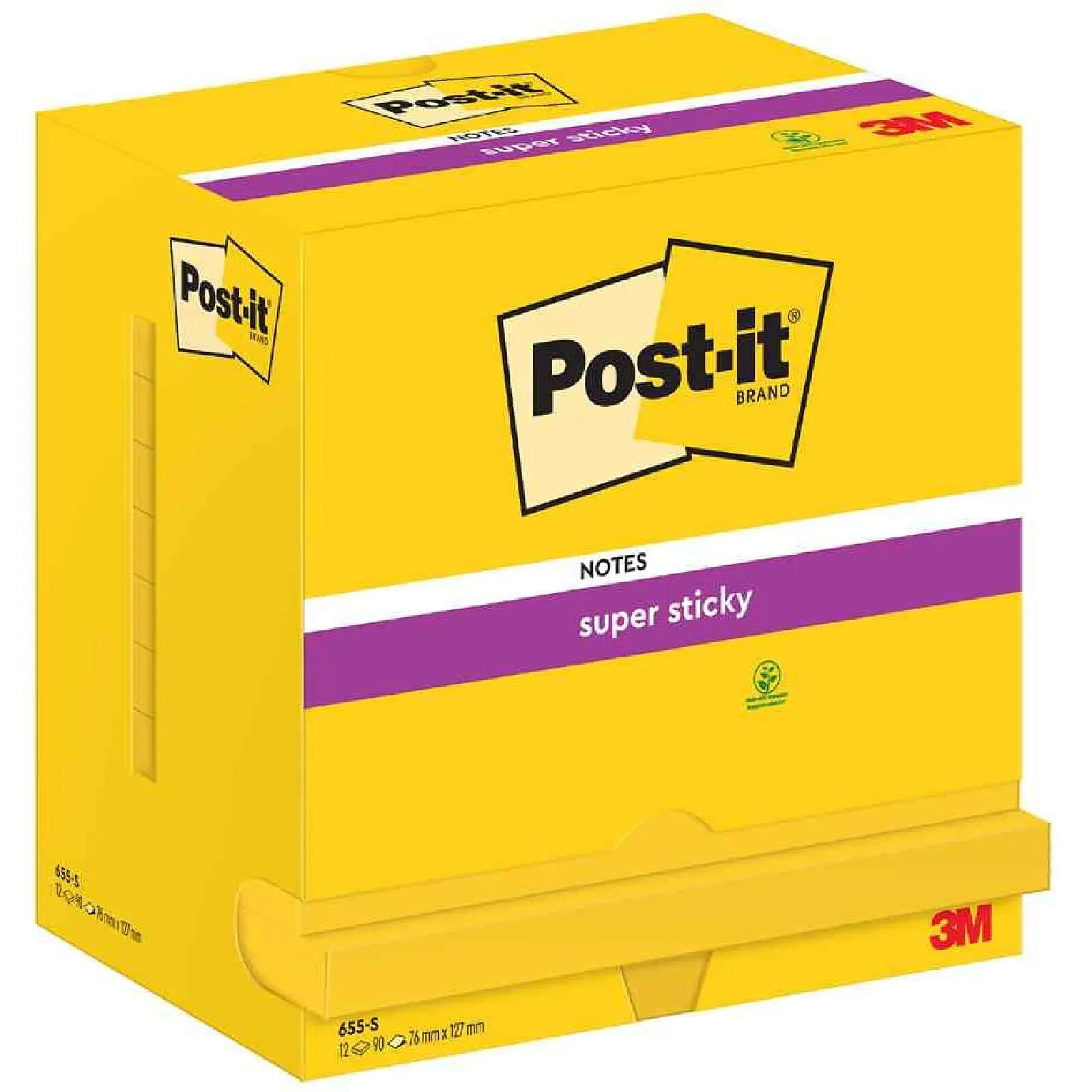 POST-IT Pack 12 Bloc-note adhésif Super Sticky Notes 127 x 76 mm jaune ...