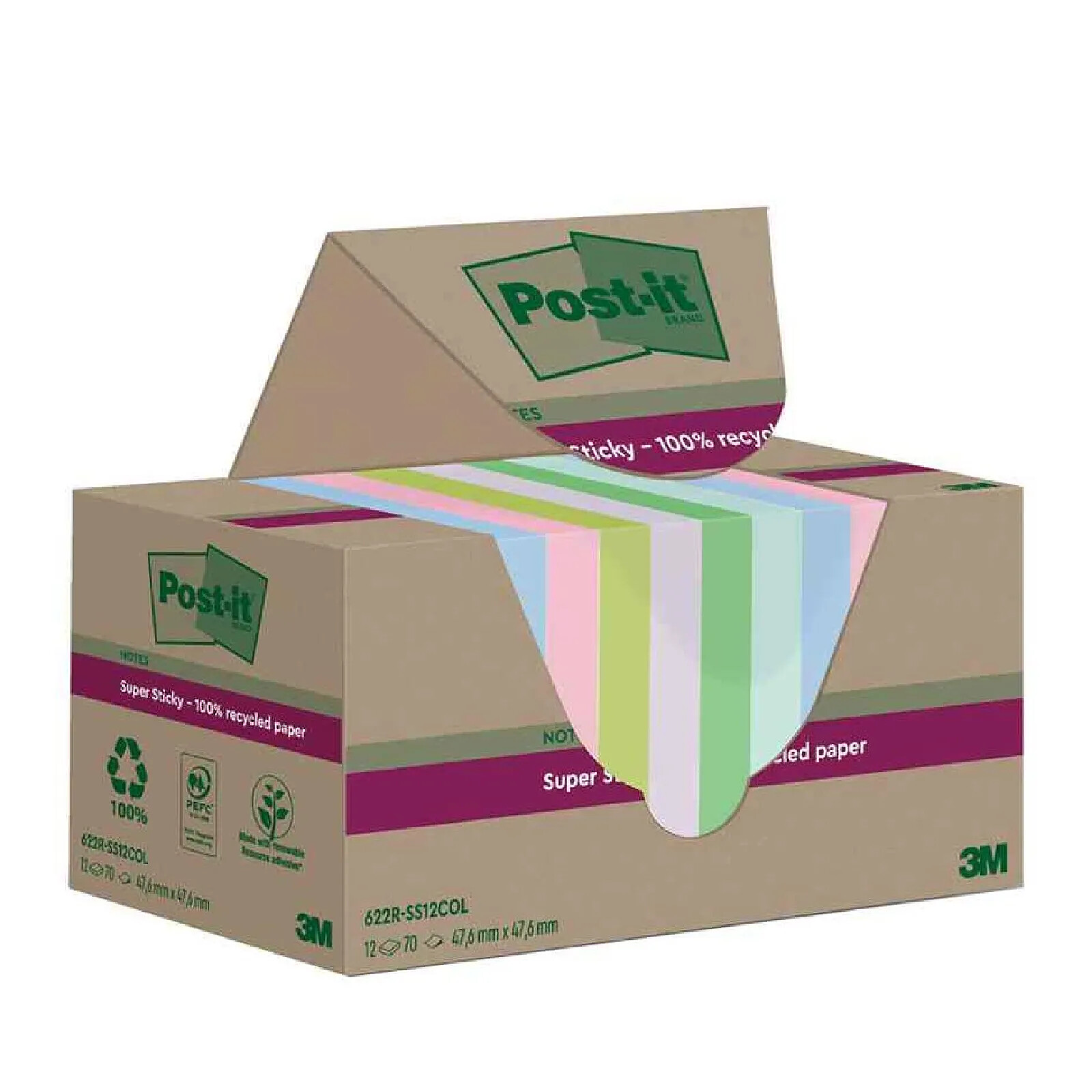 POST-IT Pack 12 Blocs Super Sticky Recycling Notes 47,6 x 47,6 mm ...
