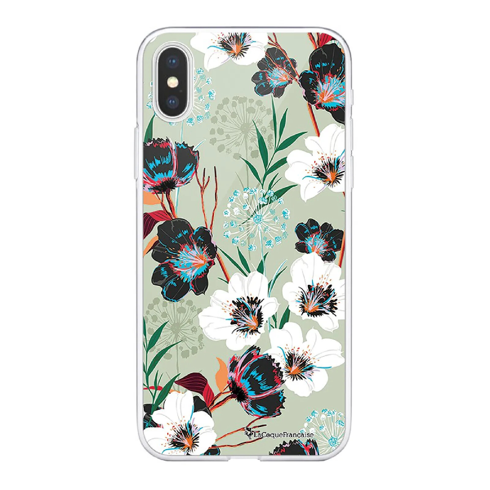 LaCoqueFrançaise Coque iPhone X/Xs 360 intégrale Fleurs vert d'eau ...