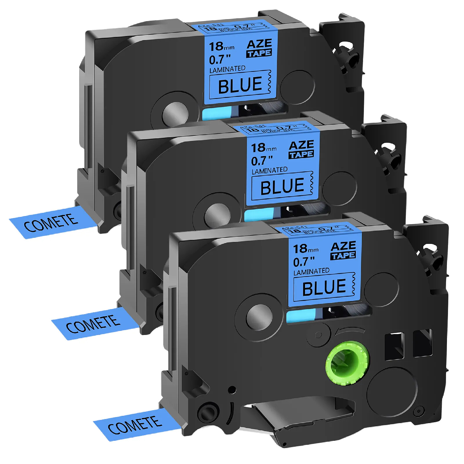 COMETE - Tze541 - 3 Rubans compatible Brother TZe-541 Noir sur Bleu ...