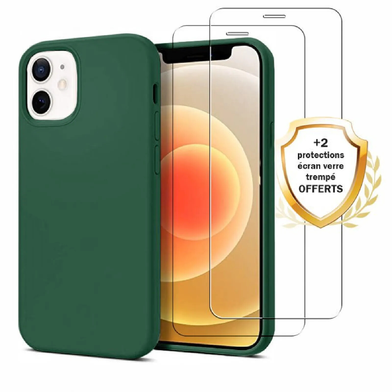 Evetane Coque iPhone 12 Mini Silicone liquide Vert Foret + 2 Vitres en ...