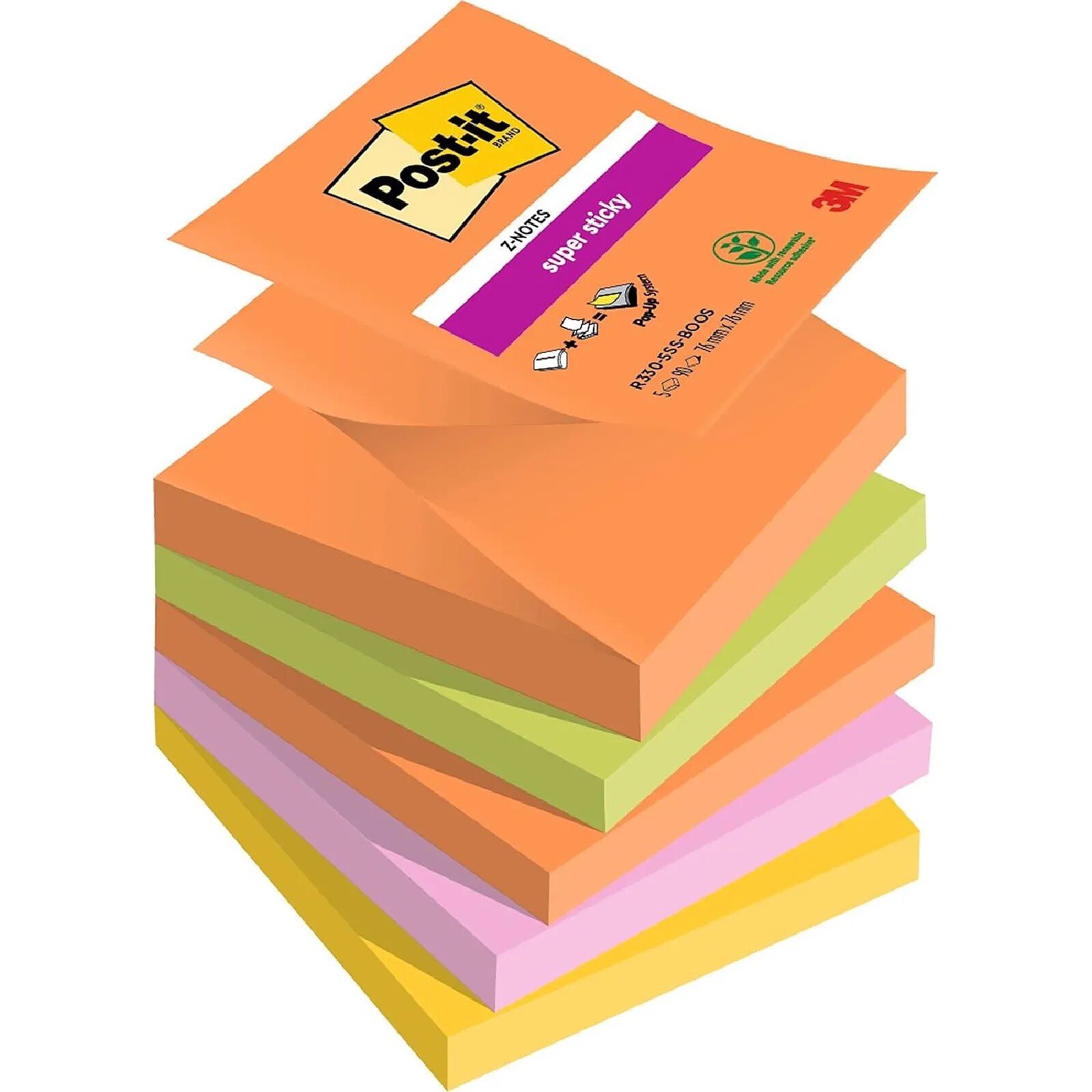 POST-IT Pack 5 Bloc Adhésif Super Sticky Z-Notes 76 x 76 mm Boost ...