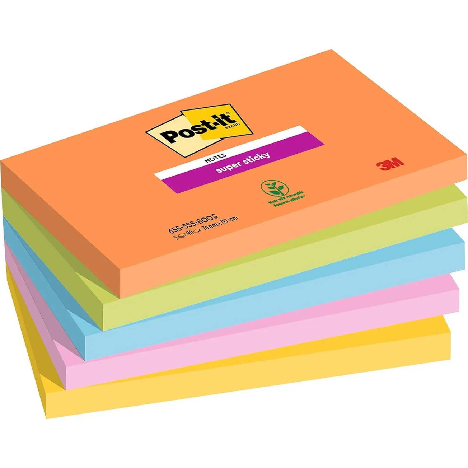 POST-IT Pack de 5 Bloc-note adhésif Super Sticky Notes, 127 x 76 mm ...
