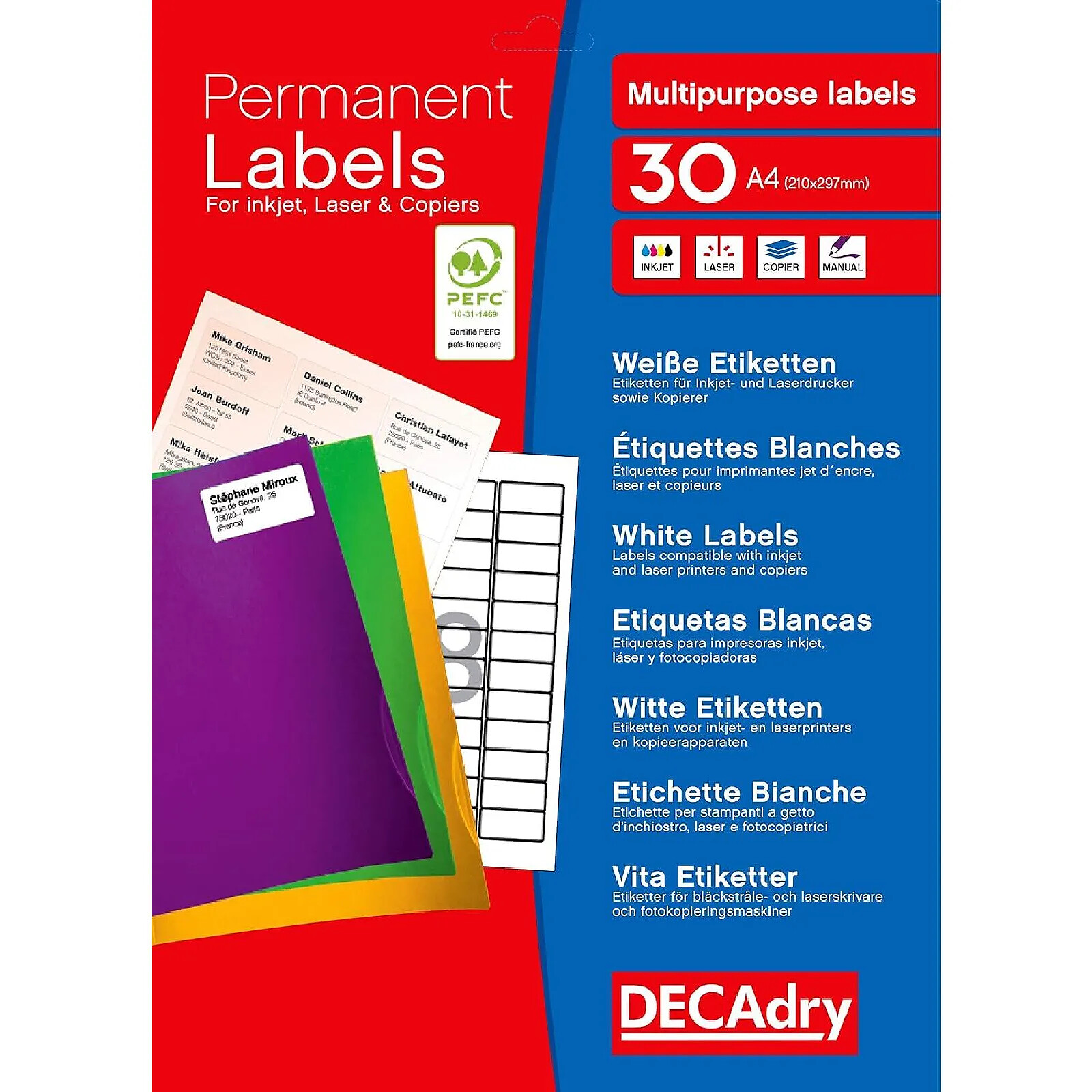 DECADRY Pochette 240 étiquettes blanches multi-usage 99,1 x 67,7 mm ...