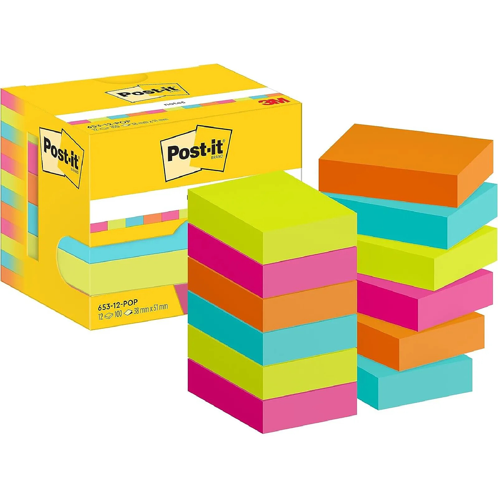 POST-IT Pack 12 Bloc-note adhésif Notes, 51 x 38 mm, Poptimistic - Bloc ...