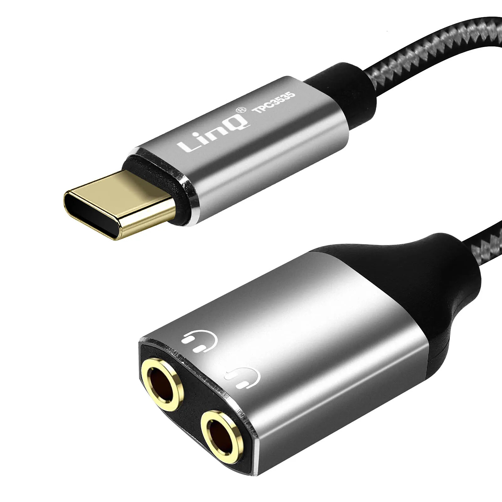 LinQ Adaptateur Audio USB-C vers Double Jack 3.5mm Femelle Casques ...
