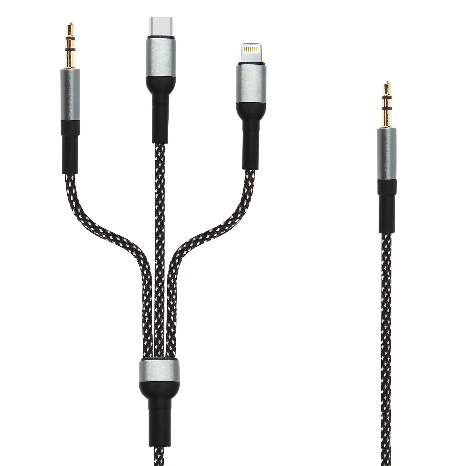 LinQ Câble Audio Multi embouts Jack 3.5mm USB-C Lightning vers Jack 3 ...