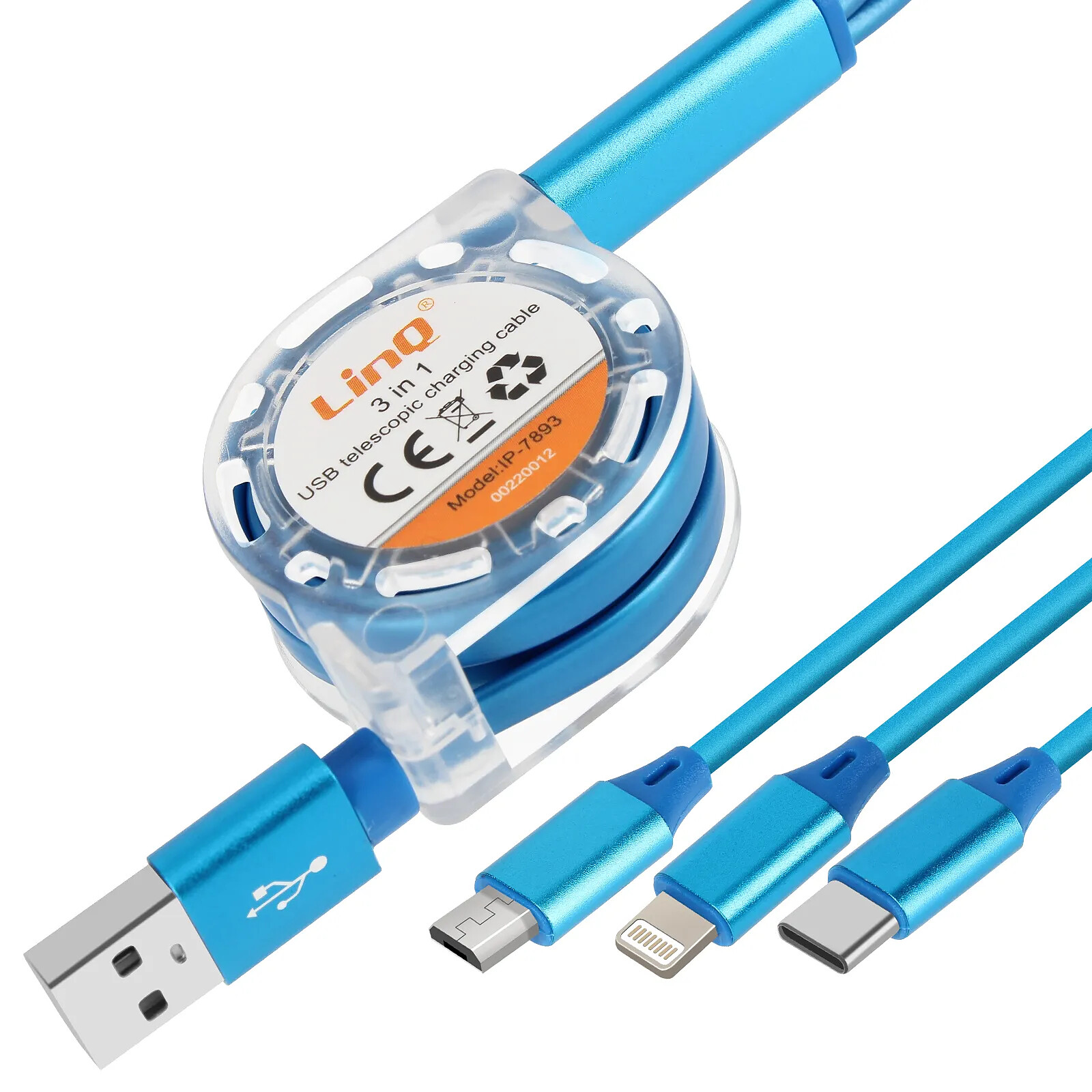 LinQ Câble USB rétractable Universel 1m Bleu - Câble & Adaptateur ...