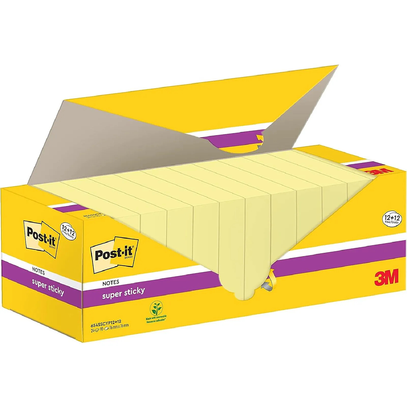 POST-IT Bloc-note Super Sticky Notes, 76 x 76 mm, 12 + 12 - Bloc ...