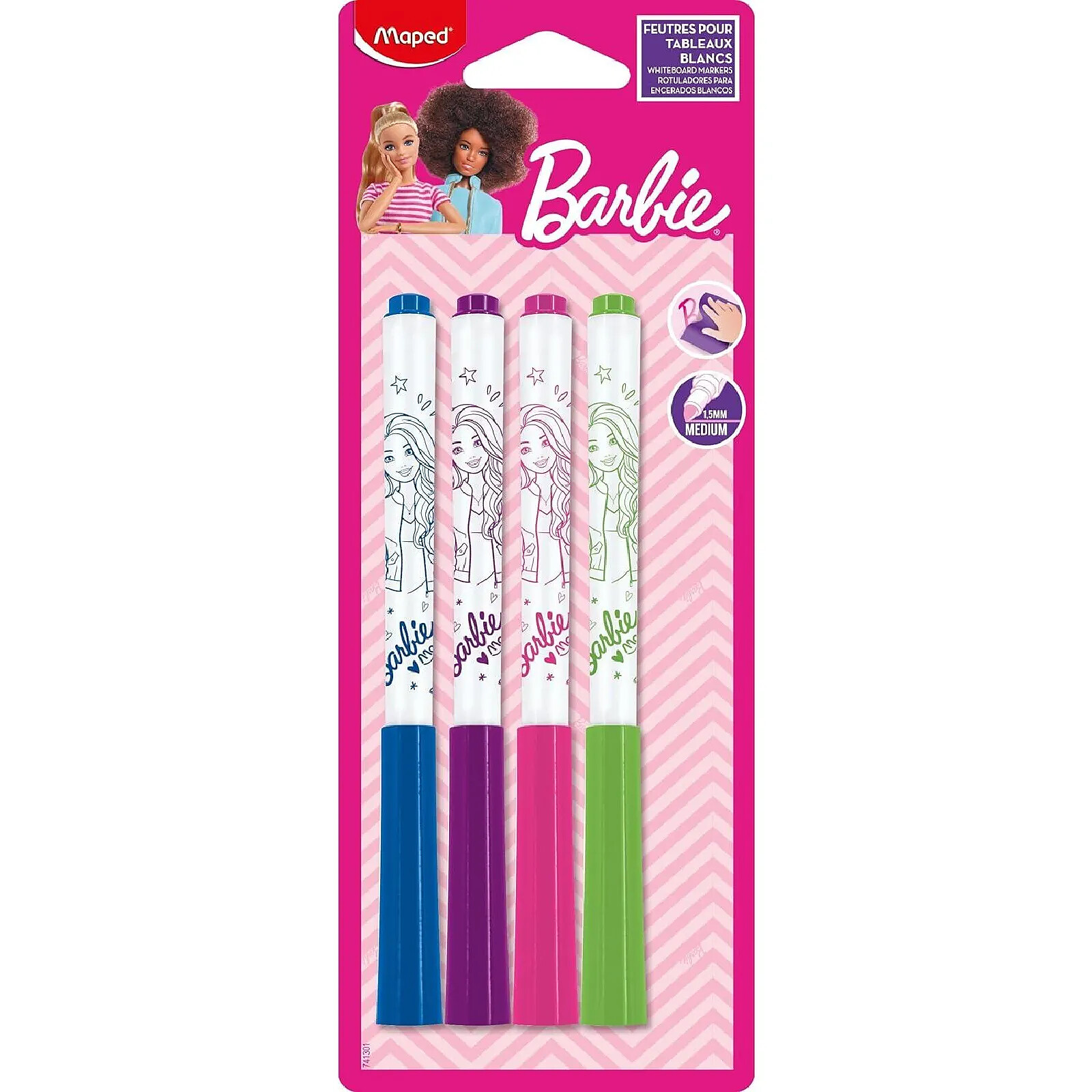 MAPED Pack 4 Marqueurs Effaçables pour Ardoise Barbie Pointe Fine ...