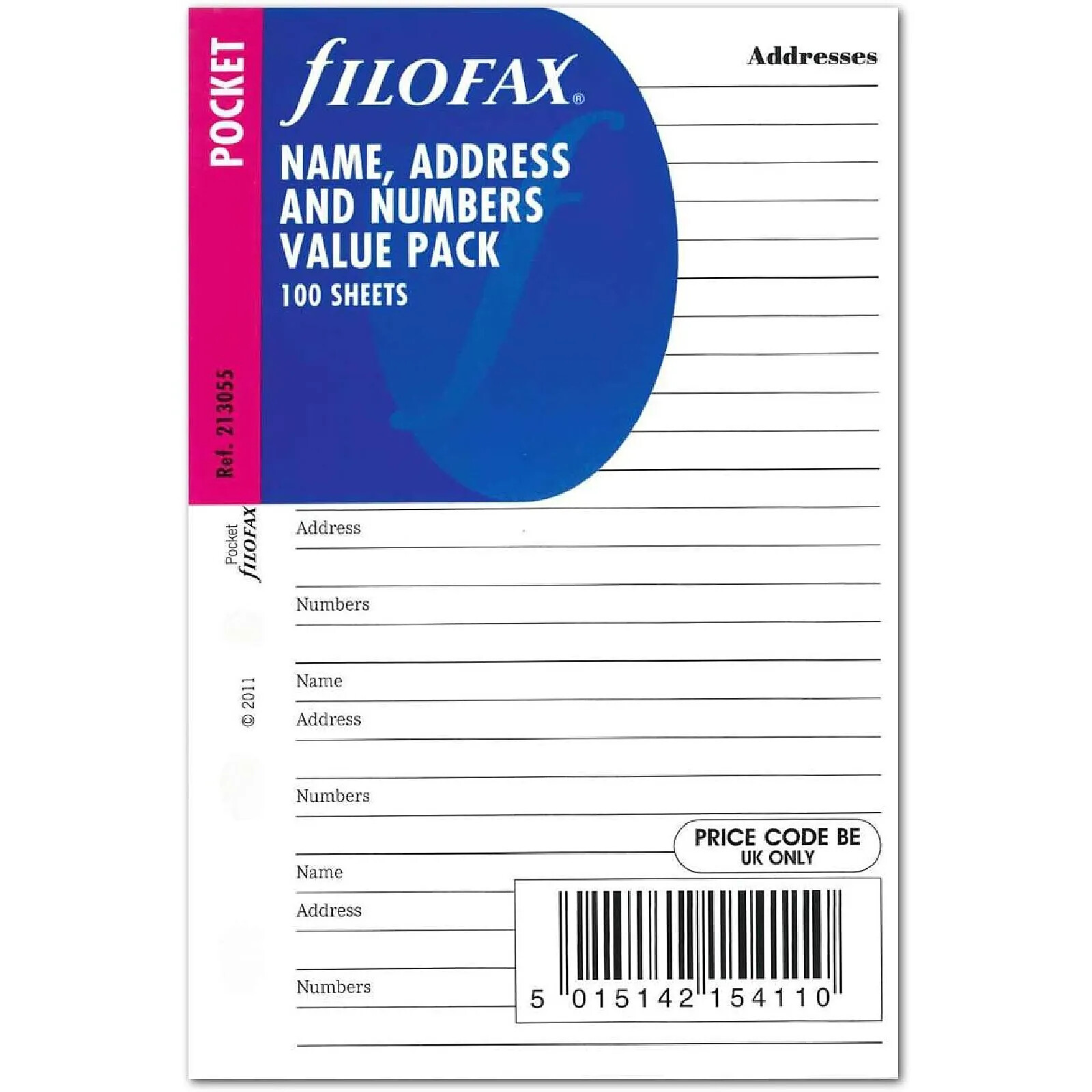 FILOFAX Recharge carnet d'adresses format Pocket paquet de 100 feuilles ...