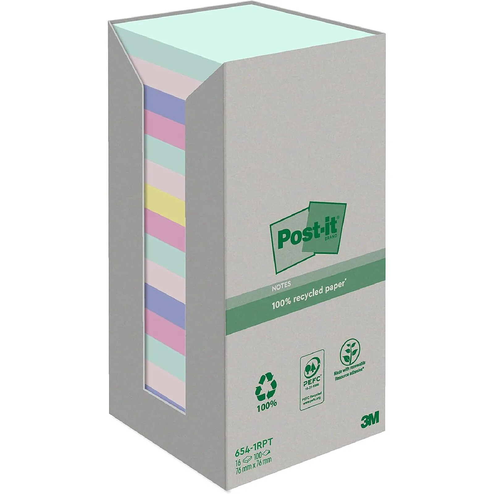 POST-IT Bloc-note adhésif Recycling, 76 x 76 mm, 5 couleurs - Bloc ...