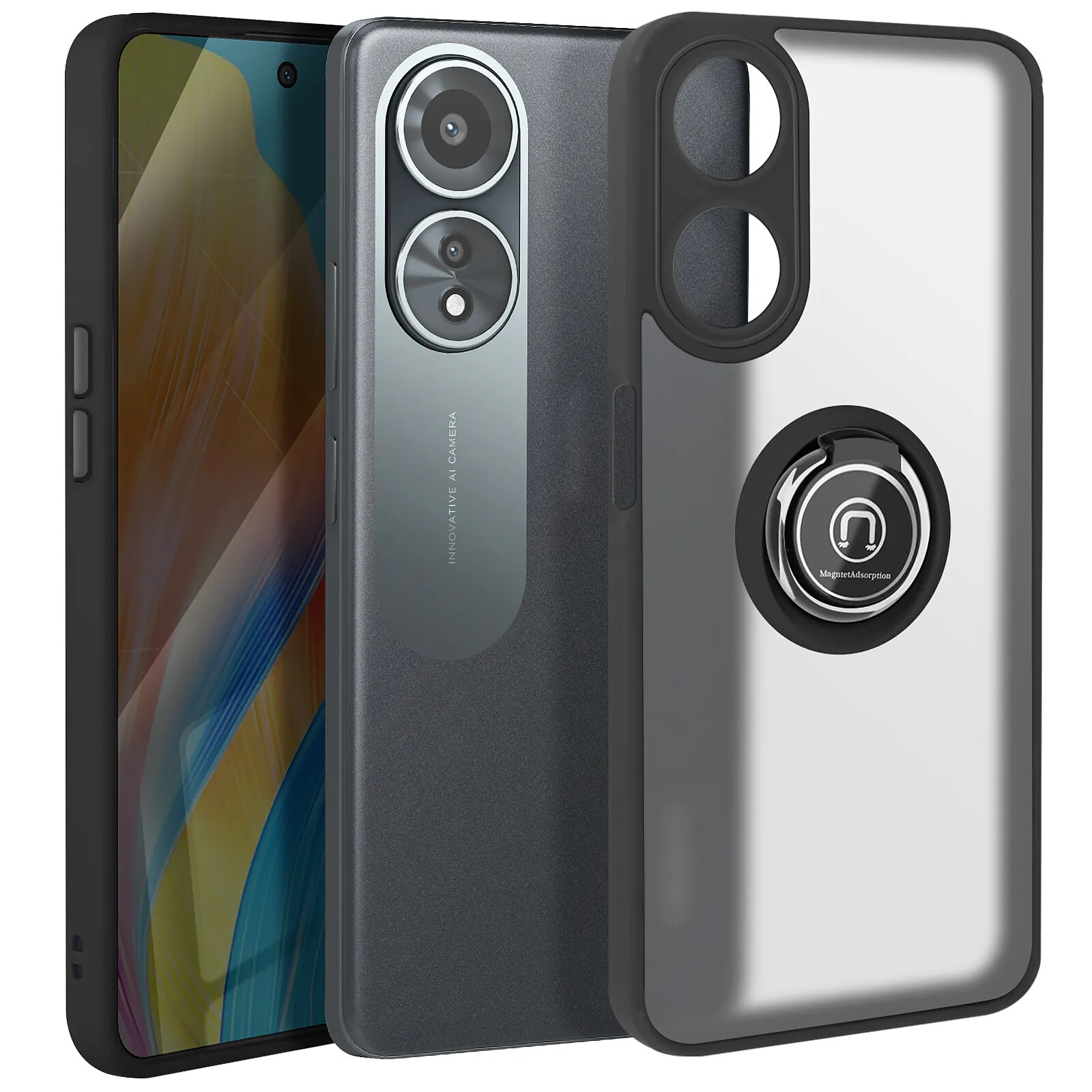 Avizar Coque pour Oppo A58 Bague Métallique Support Vidéo Noir - Coque ...