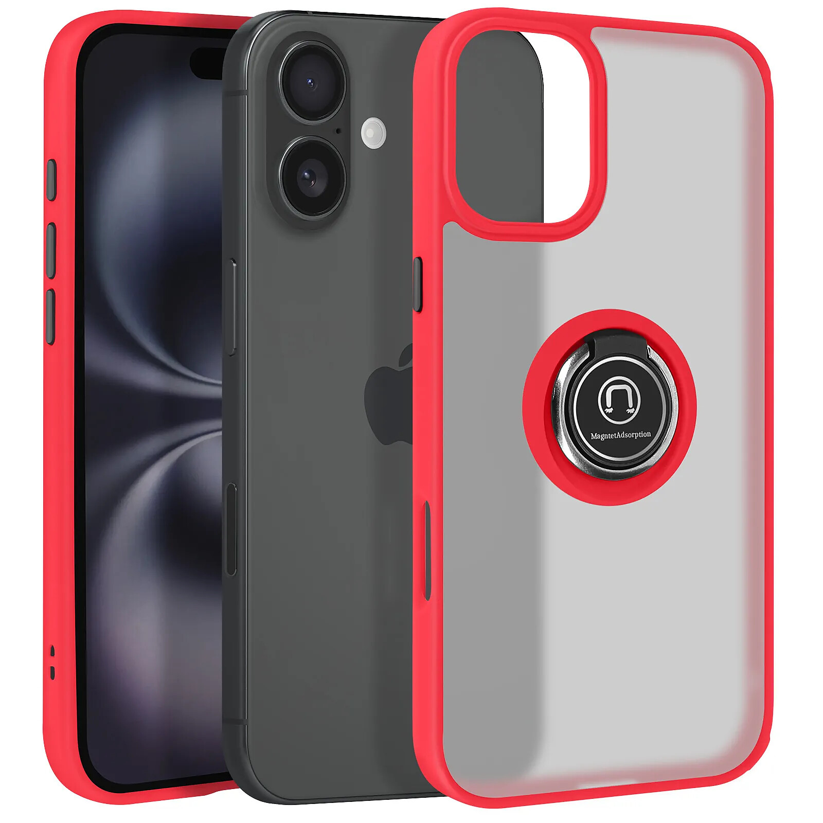 Avizar Coque pour iPhone 16 Plus Bague Métallique Support Vidéo Rouge ...