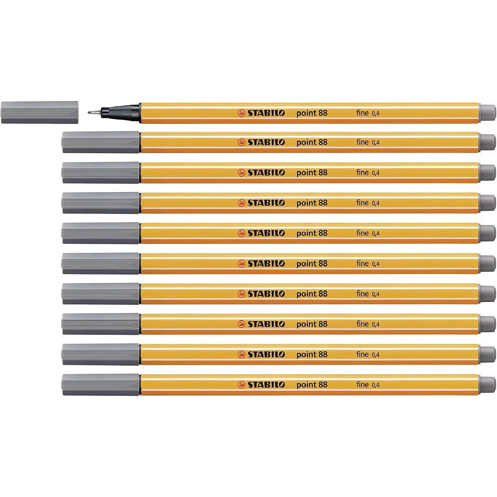 STABILO Stylo-Feutre POINT 88 Pointe Fine 0,4 mm gris foncé x 10 ...