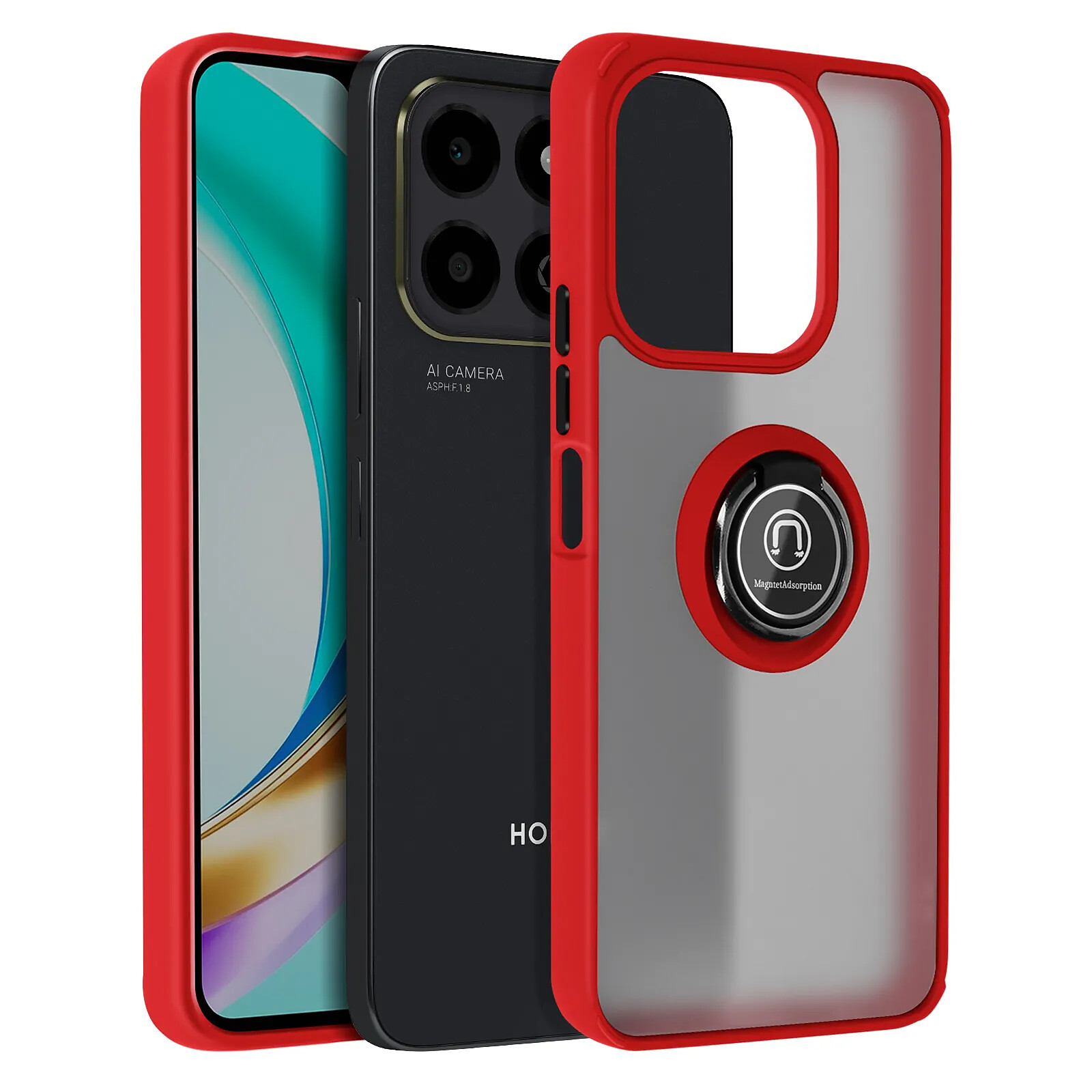 Avizar Coque pour Honor X6b avec Bague Métallique Support Vidéo Rouge ...