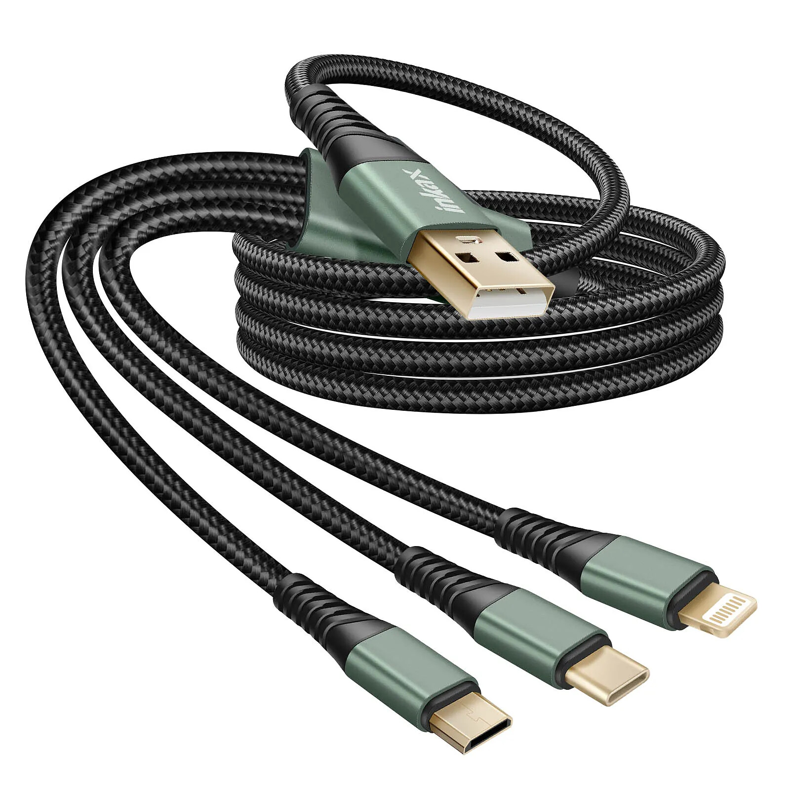 Inkax Câble USB 3 en 1 vers USB-C / Micro-USB / Lightning Tressé 1.2m Noir - Câble & Adaptateur ...