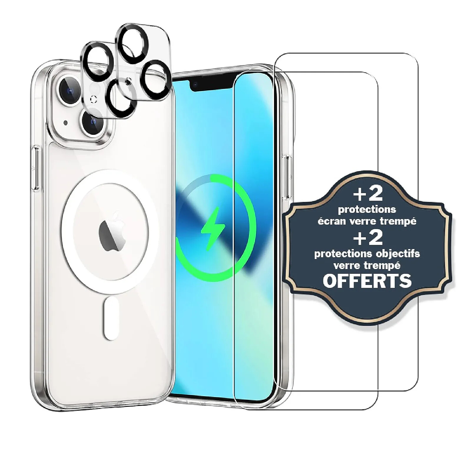 Evetane Coque iPhone 13 Mini Antichoc compatible Magsafe + 2 ...