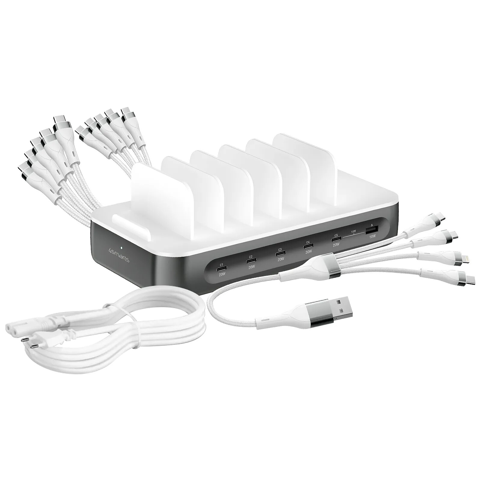 4smarts Station de Charge 100W Multiport 5 USB-C + USB et 6 Câbles ...