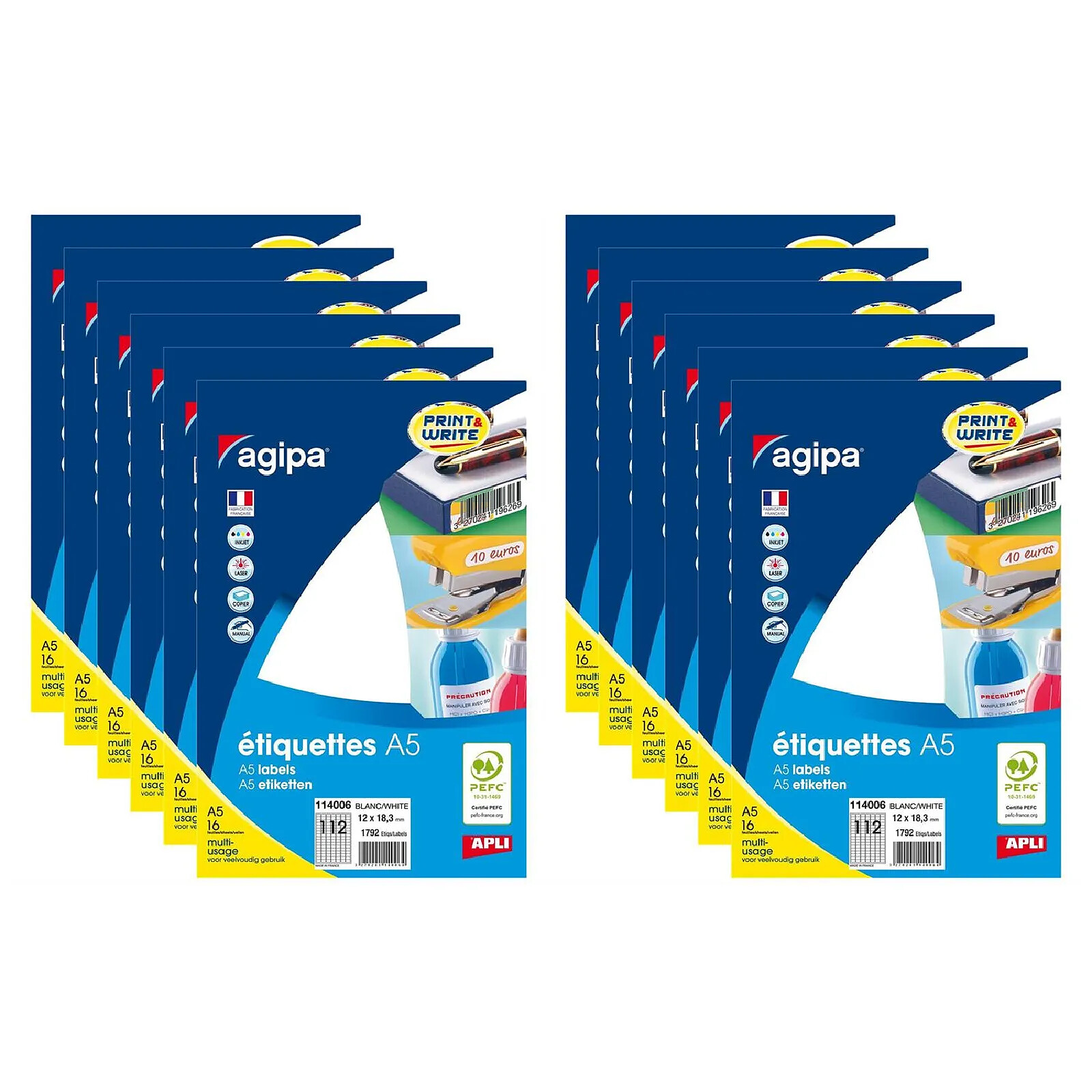 AGIPA Etui A5 ( 16F ) de 1792 étiquettes multi-usage Permanentes 12x18 ...