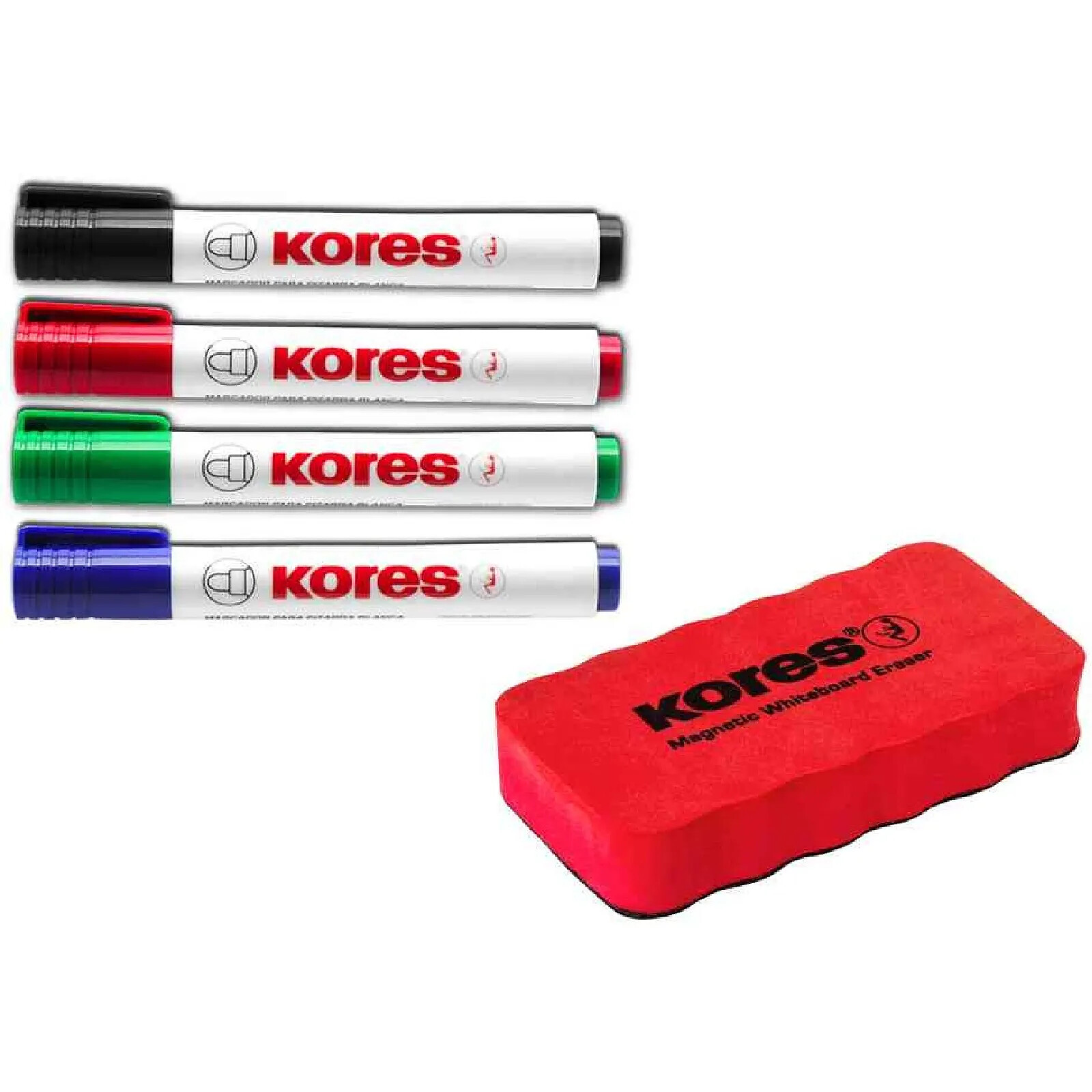 KORES kit de marqueurs pointe biseautée pour tableau blanc, 4 marqueurs ...