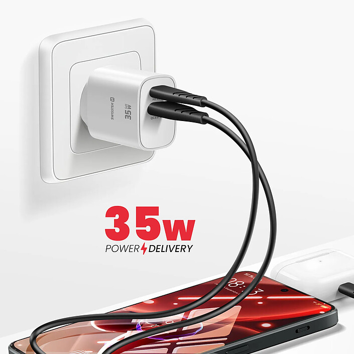 Swissten Chargeur USB-C 35W Power Delivery et USB-A Quick Charge 3.0 ...